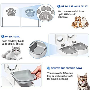 PeTnessGO Automatic 2 Meals Cat Feeder, Pet Feeder with Programmable Timer, LED Display, Power Saving Mode, Dishwasher-Safe Tray Feeds Wet or Dry Food, Dispenser for Cat and Dog, 48-Hour Timed