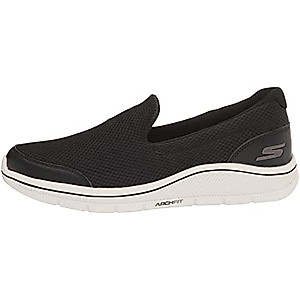 Skechers Women's Arch Walk Relaxed Fit Slip On Golf Shoe Sneaker, Black/White, 8.5