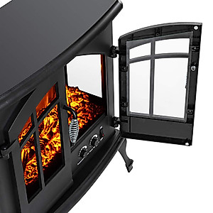 e-Flame USA Jasper Freestanding Electric Fireplace Stove Heater - Realistic 3-D Log and Fire Effect (Black)