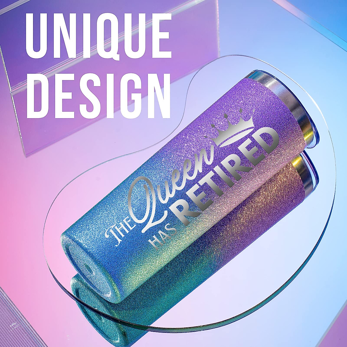 Onebttl Retirement Gifts for Women, Funny Retirement Tumbler 20oz, Retired Gifts for Coworkers, Grandma, Friends - Blue Purple (The Queen Has Retired)