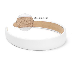 WantGor 1 Inch PU Leather Headband, Wide Padded Hairband Fashion Hair Bands Cute Womens Headbands Holiday DIY Hair Accessories (White)