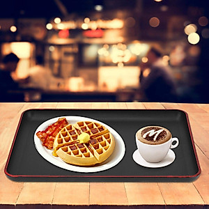 Rectangle Serving Tray,Tea Serving Tray， Bent Ply Tray,Fast Food Cafeteria Tray,Non-Slip Multi-Purpose Plastic Cafeteria Tray for Coffee Table, Kitchen, Parties，Black&Red (11.8 * 7.9 in)