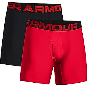 Under Armour mens Tech 6-inch Boxerjock 2-Pack , Red (600)/Black , Large