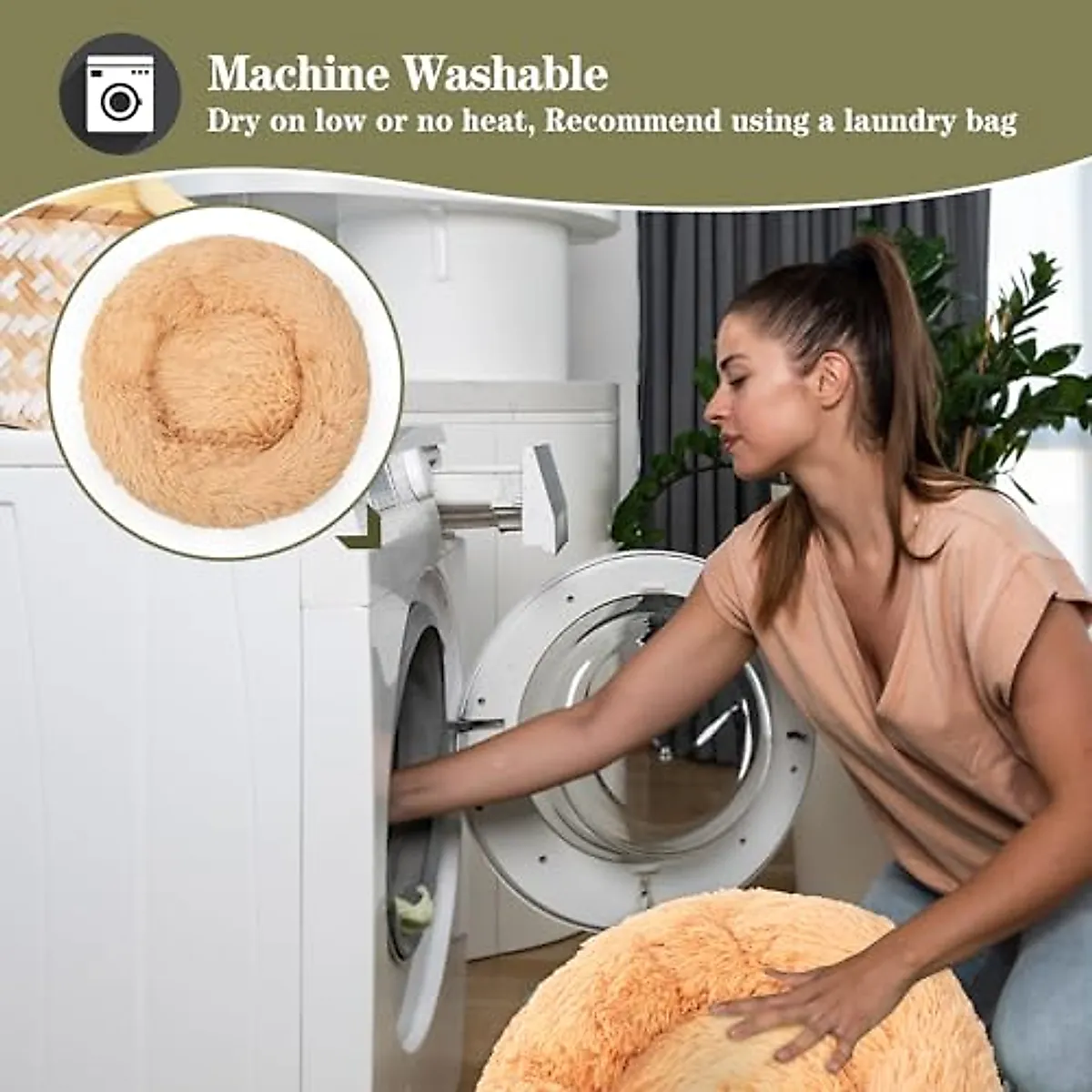 SM4BED Calming Dog Bed for Small Dogs Cats, Kitty Puppy 20'' Round Anti-Anxiety Warm Fluffy Plush Faux Fur Bed, Soft Anti-Slip Donut Washable Small Pet Bed, Fits up to 25 lbs Pets, White