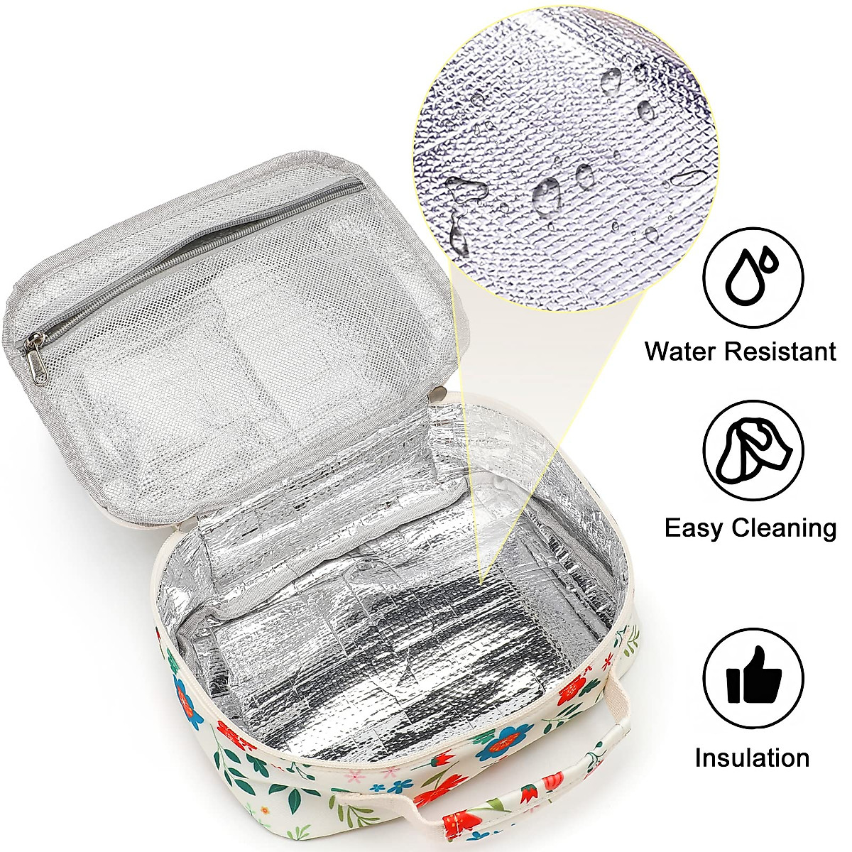 Kids Lunch Box Boys Girls Insulated Lunch Cooler Bag Reusable Lunch Tote Kit for School Travel(Flower)