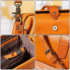 Premium Leather Retro Handmade Doctor Bag Unique Opening Women Crossboy Bag Retro Handmade Doctor Bag Crossbody (Coffee)