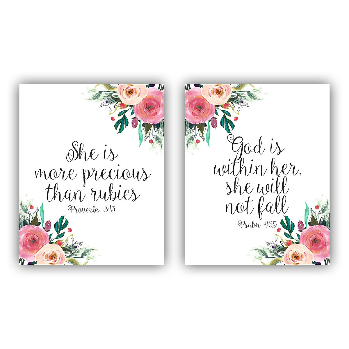 God is within her she will not fall, She is more precious than rubies, Baby Girl Nursery Art, Bible Scripture Print, Psalm 46, Proverbs 3, 8x10 Unframed