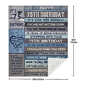 NAZZIUL 75th Birthday Gifts for Women/Men - 75th Birthday Gifts, 75 Year Old Blankets, Happy 75th Birthday Ideas for Mom Grandparents Throw Blanket 60"x50"