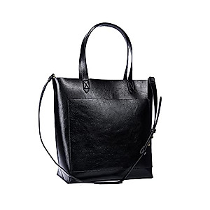 Leather Satchel Purses and Handbags for Women, Top Handle Shoulder Purse Medium Transport Leather Tote Bag for Women (True Black)