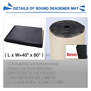 uxcell 315mil/8mm 16.36sqft Universal Car Heat Insulation Pad Underlay Foam Self-Adhesive Sound Deadening and Auto Dampening Mat 60"x 40" Black Cotton Blends