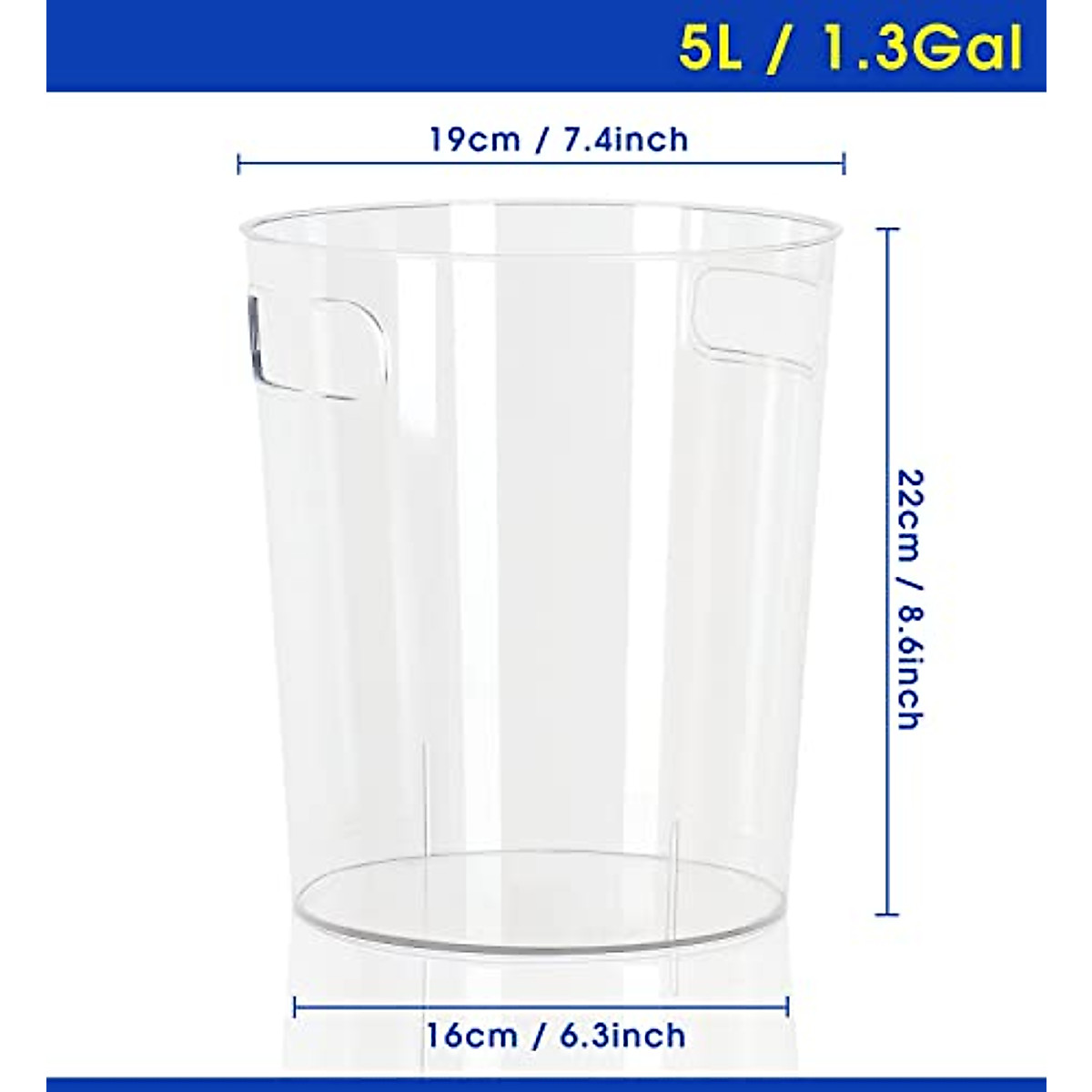 SAROSORA Trash Can 1.3 Gallon / 5 Liter 2-Pack Portable Small Wastebasket Mini Garbage Can Ice Bucket for Kitchen Bathroom Office Bedroom Living Room (Transparent, 2)