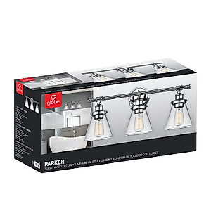 Globe Electric 51445 Parker 3-Light Vanity Light, Chrome, Clear Glass Shades, Bulb Not Included