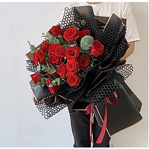 20 Sheets Pure color gold edge Flower Wrapping Paper,Florist Bouquet Supplies,DIY Crafts,Gift Packaging or Gift Box Packaging, Wraps Waterproof Floral Wrapping Paper 22.8x22.8Inch (Dark night black)