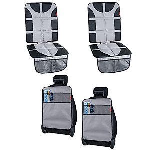 Lusso Gear Two Pack of Car Seat Protector (Gray) + Two Pack of Heavy Duty Kick Mats (Gray), Waterproof, Protects Fabric or Leather Seats, Premium Oxford Fabric, Travel Essentials