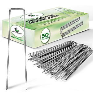Gray Bunny 6 Inch 50 Pack U-Shaped Garden Stakes, 11 Gauge Galvanized Landscape Staples, Rustproof Garden Staples for Landscaping Securing Weed Barrier Fabric, Irrigation Tubing, Tarpaulin and More