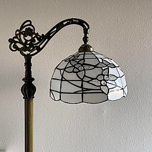 enjoy decor lamps Tiffany Floor Lamp White Stained Glass Flowers LED Bulb Included Gooseneck Adjustable Corner Standing Reading Light for Living Room Bedroom 20" W*12" D*63" H