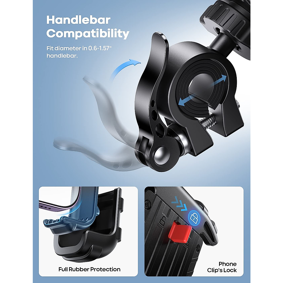 Lamicall Bike Phone Holder, Motorcycle Phone Mount - Motorcycle Handlebar Cell Phone Clamp, Scooter Phone Clip for iPhone 15 Pro Max/Plus, 14 Pro Max, S9, S10 and More 4.7" to 6.8" Smartphones