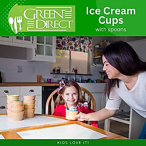 Green Direct Ice Cream Cups with Spoons/Large Plastic Dish with Spoon/Dessert Sundae Frozen Yogurt Bowls Icecream Cup Party Favors Dishes ice crem kits supplies for kids Set of 12