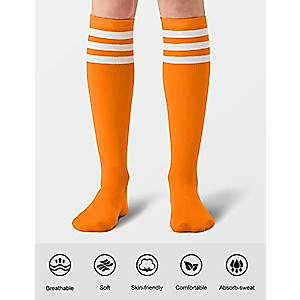 Joulli Women's Knee High Athletic Socks Stripe Tube Outdoor Sport Socks 3 Pairs, Orange