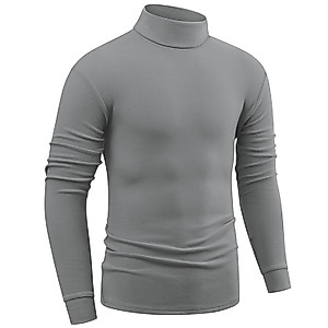 jonivey Mens Fleece Turtleneck Long Sleeve Casual Shirts Soft Knitted Warm Under Layers Thermal Pullover Tops (Pure Grey,M)