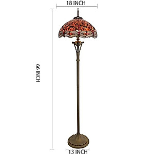 AVIVADIRECT Tiffany Floor Lamp Stained Glass Standing Reading Light 18X18X66 Inch - Wine Red Dragonfly