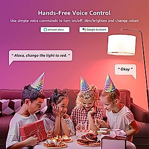 LE Smart Light Bulbs, LED Color Changing Lights, Works with Alexa and Google Assistant, RGB & Soft Warm White, 60 Watt Equivalent, Dimmable with App, A19 E26, No Hub Required, 2.4GHz WiFi Only, 4 Pack