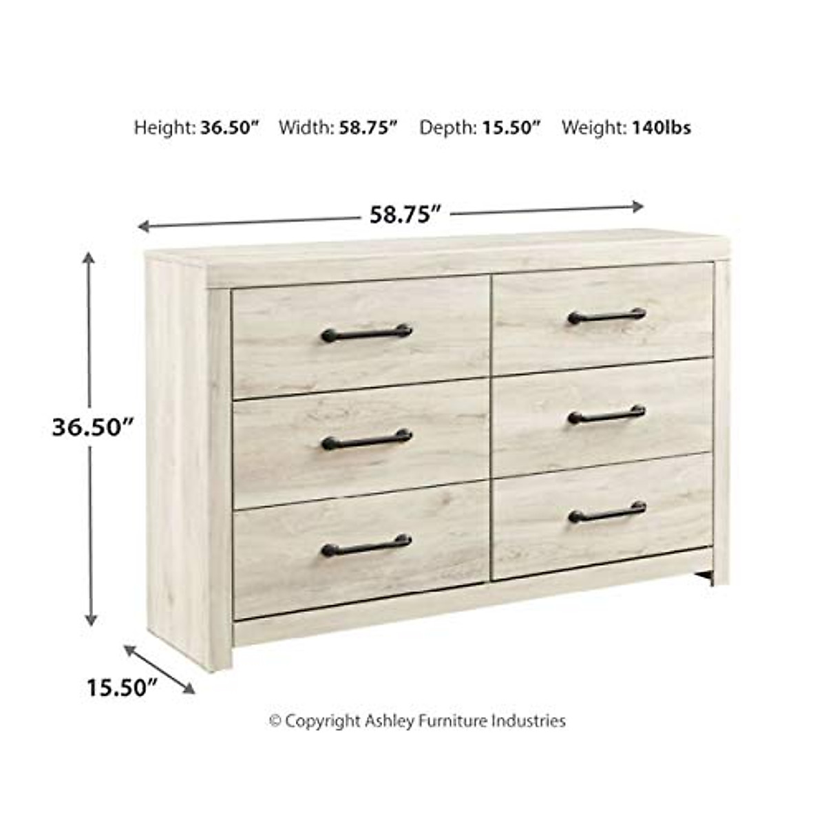 Signature Design by Ashley Cambeck Farmhouse Industrial 6 Drawer Dresser, Whitewash