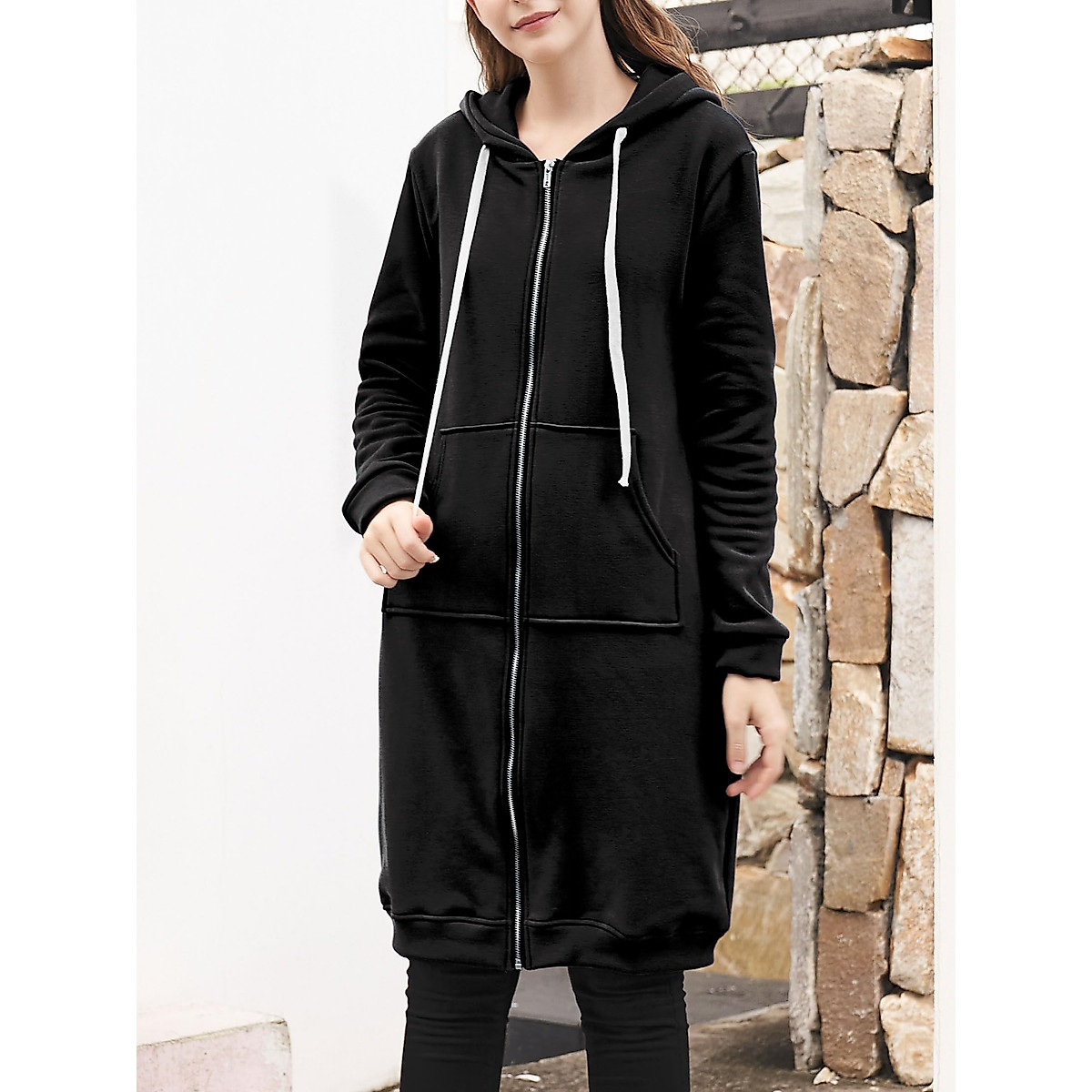 Ablanczoom Hoodies for Women Fashion Sweatshirts: Comfortable Full Zip Up Hoodie Womens Long Fleece Sweatshirt with Pockets Black