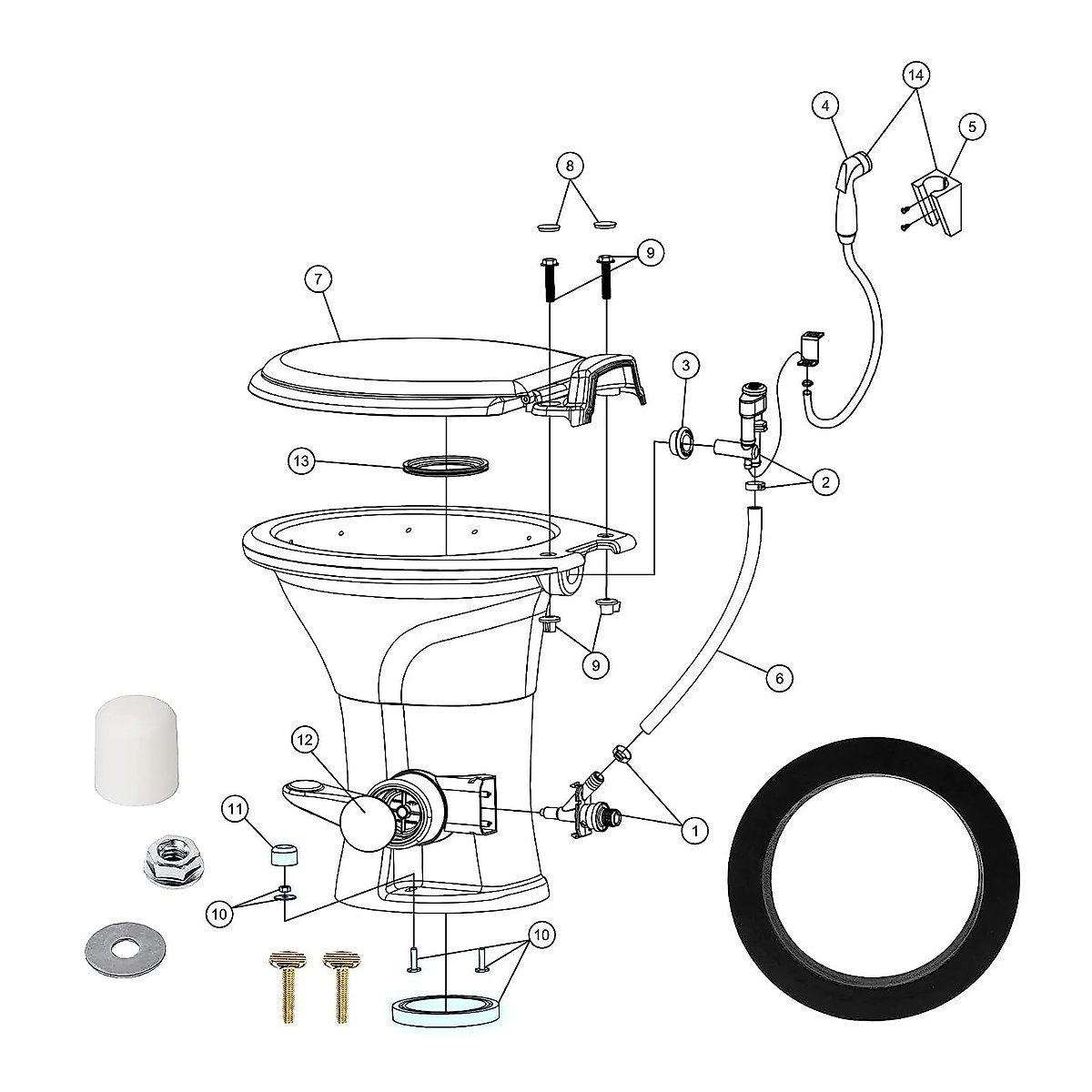 UGSHY 1 PC 385311652 Replace RV Toilet Seal Kit, Mounting Hardware and Seal Compatible for RV Toilet Replacement Seal for RVs, Camper Trailers (Black)