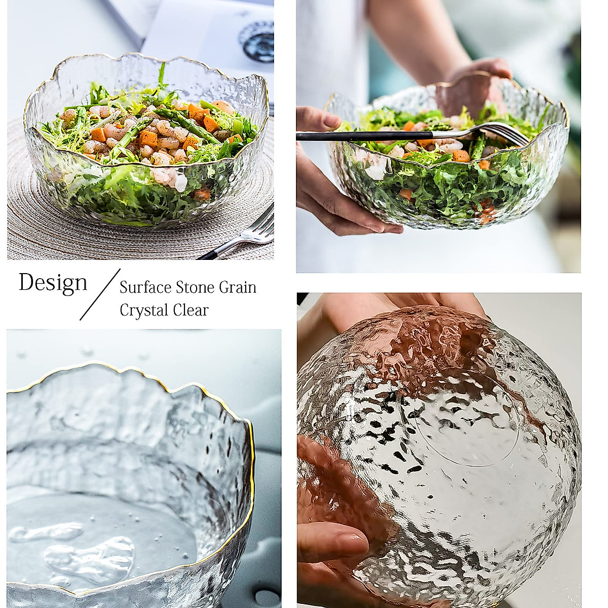 TOSSOW Glass Salad Bowl Irregular Shape Serving Bowls, 25 oz Pyrex Mixing Bowls for Kitchen Prep, Fruit, Snack, Dessert, and Candy Dishes or Nut Bowls(Transparent)