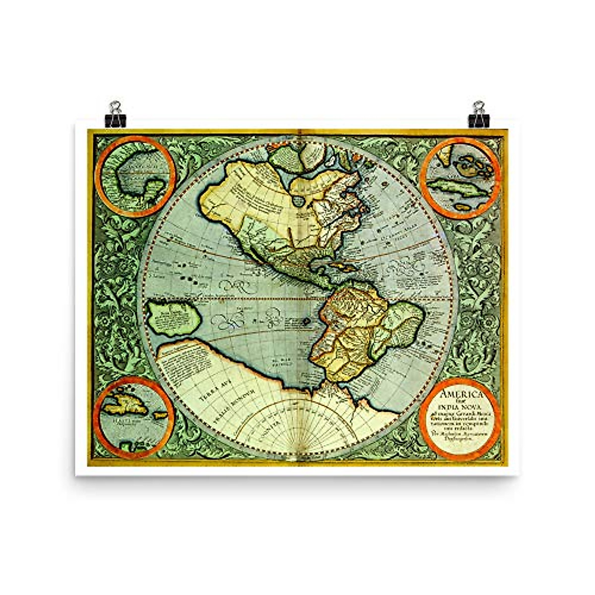 Vintage Antique Gerardus Mercator 1613 America Map Cartography Decor Art Poster Print