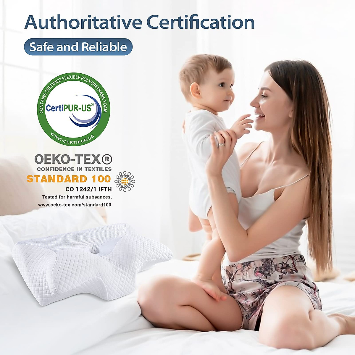 HOMCA Cervical Pillow Memory Foam Pillows - Contour Memory Foam Pillow for Neck Pain Relief, Orthopedic Neck Bed Pillow for Side Sleepers Back and Stomach