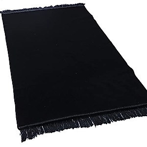 Modefa Turkish Islamic Velvet Janamaz Prayer Rug - Prayer Mat Carpet for Men and Women - Traditional Muslim Sajadah - Ramadan or Eid Gift - Solid Simple (Black)