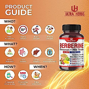 Ultra Herbs Premium Berberine 12,200MG with Cinnamon, Milk Thistle *USA Made & Test* Promotes Liver Function, Gut Health, Immunity (150 Count (Pack of 1))