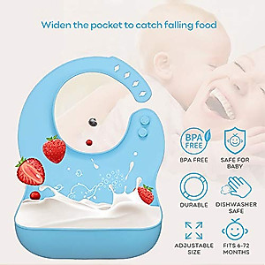 Yoofoss Silicone Baby Bibs for Babies and Toddlers, 3 Pcs Baby Feeding Bibs Waterproof Baby Bibs for Boys and Girls, BPA Free, Easy Clean, Grey/Green/Blue