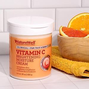 NATURE WELL Clinical Vitamin C Brightening Moisture Cream for Face & Body, Anti-Aging Skincare, Firming, Nourishing, Reduces Discoloration, Improves Overall Tone & Texture, Non-Greasy, 16 Oz