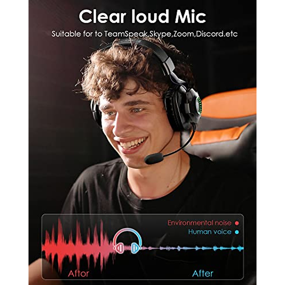 EasySMX Wireless Gaming Headset with Detachable Noise Cancelling Microphone, 2.4G Bluetooth & 3.5mm Wired Jack 3 Modes RGB Wireless Gaming Headphones for PS5/PS4/PC, Mac, Switch, Phone