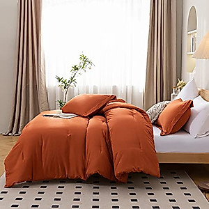 JANZAA Queen Comforter Set 7 Piece Bed in a Bag Queen Comforter Set with White Sheets Terracotta Bedding Sets Soft Pillow Cases and Shams, Fitted Sheet, Flat Sheet for All Season