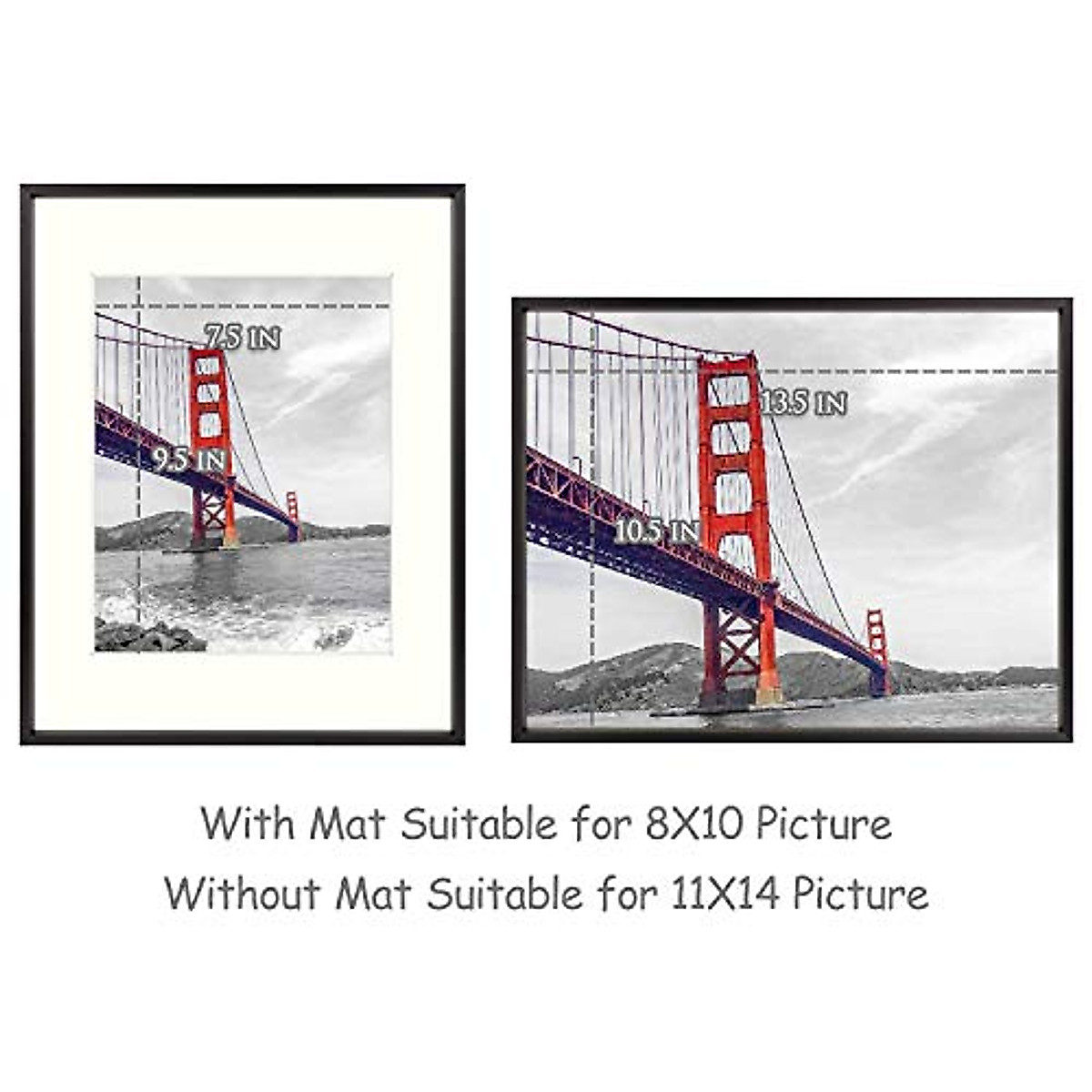 Frametory, 11x14 Aluminum Photo Frame with Ivory Color Mat for 8x10 Picture & Real Glass, Metal Picture Frame Collection (Black, 1-Pack)