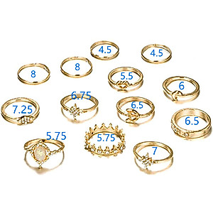 BERYUAN Women Rings Set Knuckle Rings Gold Stacking Rings for Teen Girls Rings Size 4 5 6 7 8（13pcs）