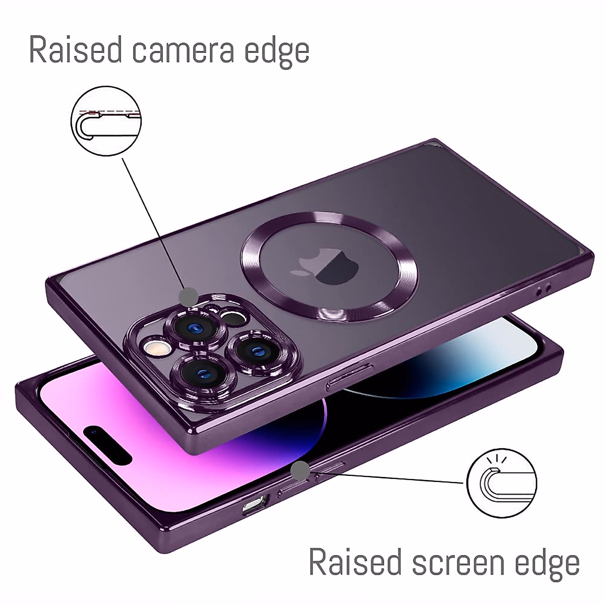 LSL Case for iPhone 14 Pro Max [Compatible with MagSafe] Soft TPU Bumper Anti-Drop Anti-Scratch Shockproof Protective Slim Luxury Plating Clear Magnetic Cover for Women Girls Men - Dark Purple