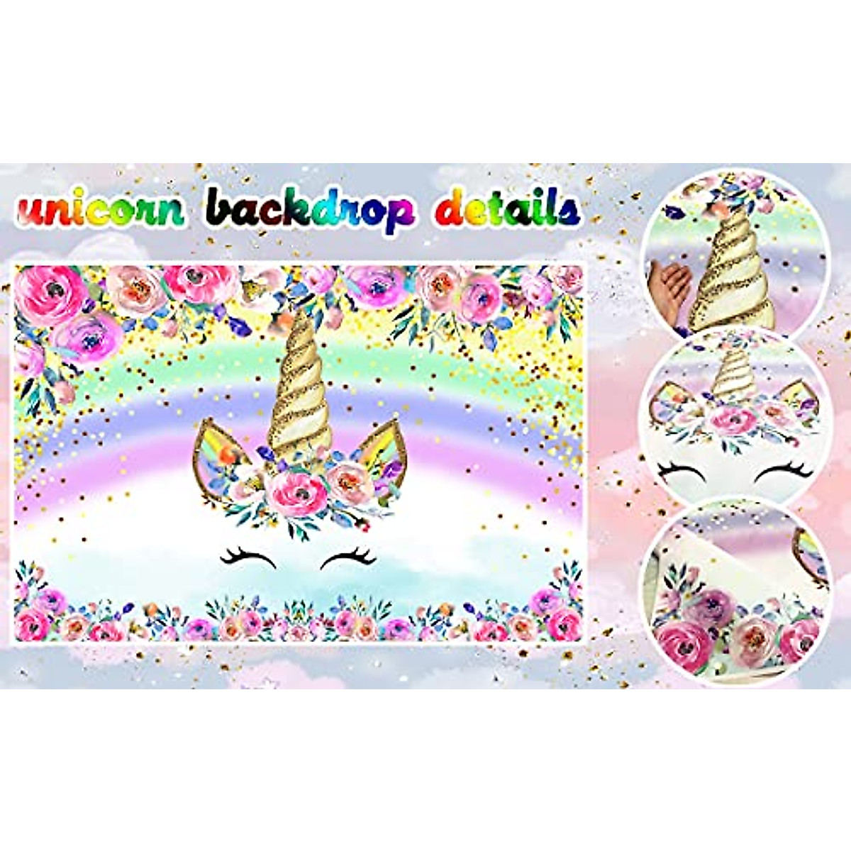 HUAYI 5x3ft Unicorn Party Wall Decorations Rainbow Baby Shower Flowers Birthday Dessert Table Banner Photo Booth phonecall Photography Backdrop Background for Photo Studio w-1769