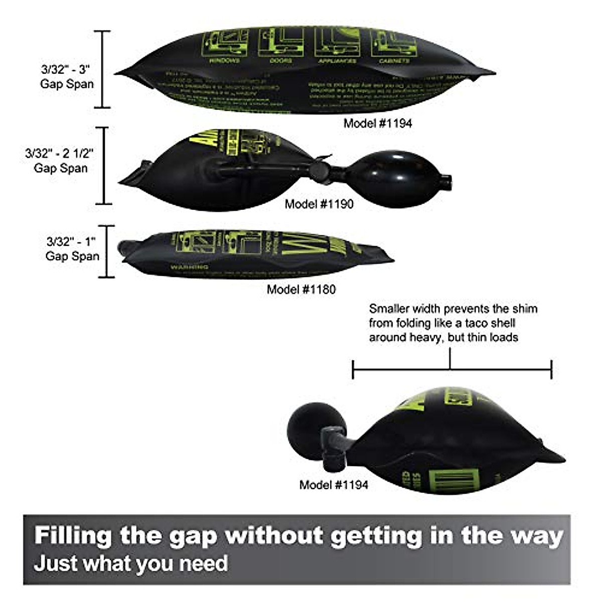 Calculated Industries 1132 AirShim Inflatable Pry Bars and Leveling Tools 4-pc Value Pack – 2 Original AirShims, 1 AirShim Pro XL, and 1 AirShim Slim | Contractor-Grade Pump Wedges | Set of 4