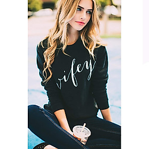 Wifey Sweatshirt t Shirts for Women Shirt just Married Honeymoon Bride Tshirt Womens Wedding Wife Bridal Shower Gift Mrs (Black, Unisex Large)
