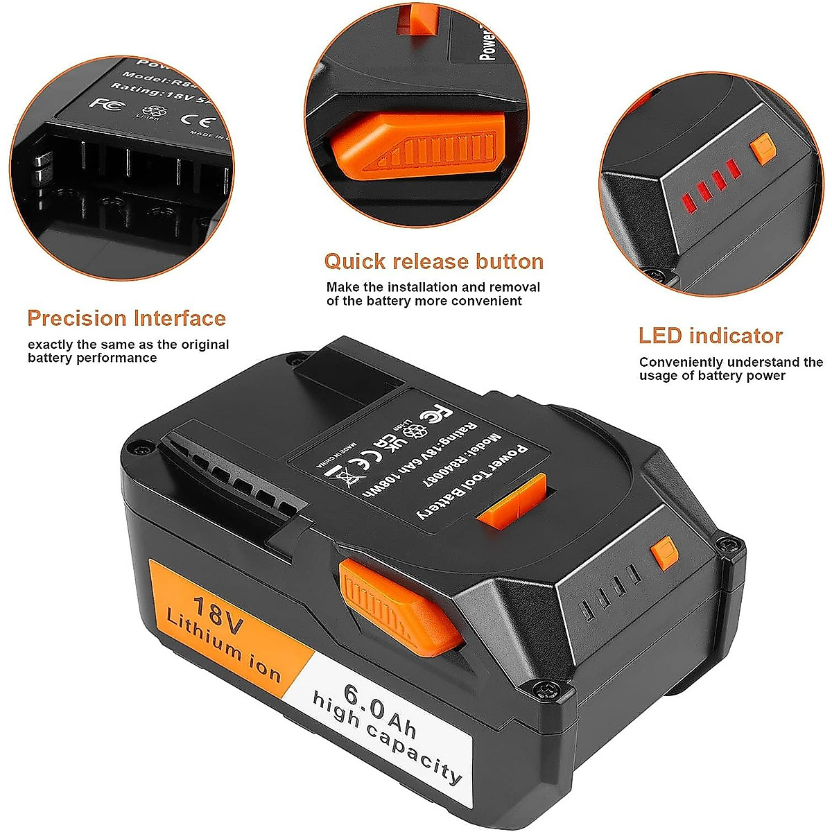 ARyee 18V 6000mAh Battery Replacement Compatible with RIDGID 18V Drill R840087 R840083 R840086 R840085 R840084 Cordless Tools Lithium Ion Battery, 2 Pack