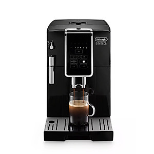 De'Longhi ECAM35020B Dinamica Automatic Coffee & Espresso Machine TrueBrew (Iced-Coffee), Black & DeLonghi Double Walled Thermo Espresso Glasses, Set of 2, Regular, Clear