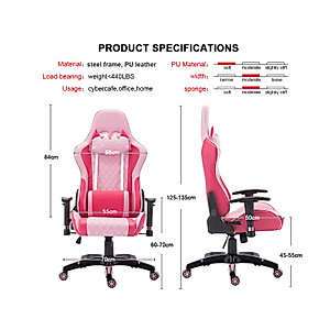 chairus Pink Gaming Chair Racing Computer Desk Game Chair Ergonomic Backrest Reclining Office Chair with Lumbar Pillow and Cute Kitty Headrest