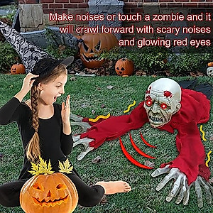 Halloween Outdoor Decorations Climbing Zombie Groundbreaker with Light Up Eyes and Creepy Sound, Sound Activated Movable Halloween Zombie Skeleton Decorations for Outdoor Lawn Yard Patio Decor