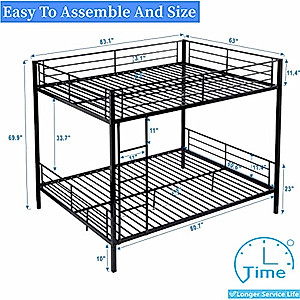 Rajmarti TYNAWYNW Latest Version & Stronger Bunk Bed, Industrial Style Thicker Metal Bunk Bed Frame with 2 Side Ladders and Full Length Safety Guardrails for Adults, Girls, Boys and Kids (Queen Over Queen)