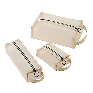 Gidary Mesh Cosmetic Bag Mesh Zipper Pouch Clear Cosmetic Bags for Home Travel Accessories Organizer 3PCS (Beige)